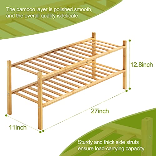 WANGMUXIA 2-Tier Bamboo Shoe Rack,Free Standing Shoe Racks Stackable Shoe Rack,Entryway,Hallway, Bathroom and Living Room,Multifunctional Bamboo Rack in Different Combinations (2-Tier)