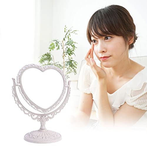 Jorzer Makeup Mirror Heart Shaped Rotatable Double Sided Desktop Cosmetic Vanity Mirror Stand Table Plastic Dresser Heart Shape Mirrors Cosmetic Tool