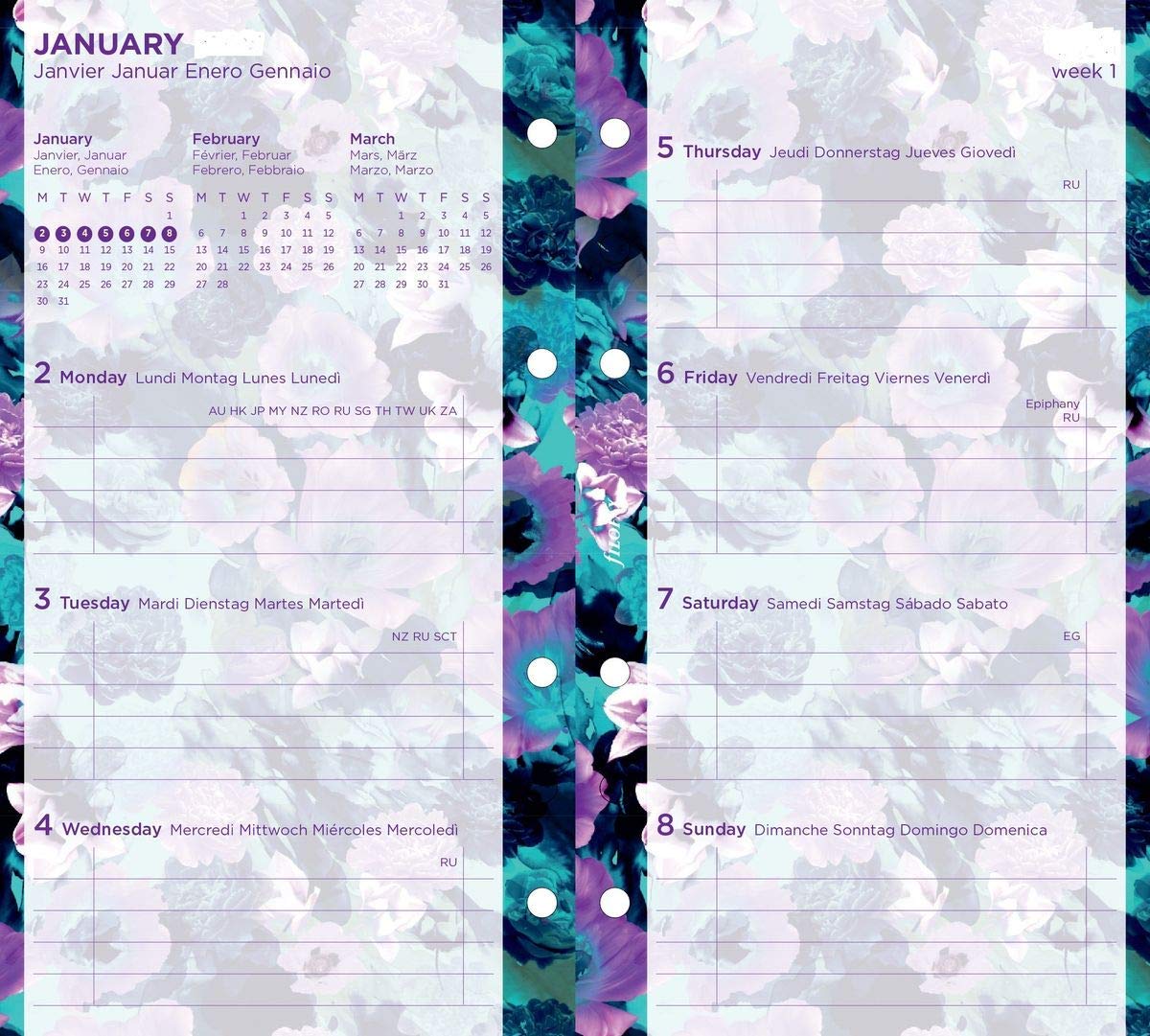 Filofax Personal Floral Illustrated 2020 Diary Refill Pack