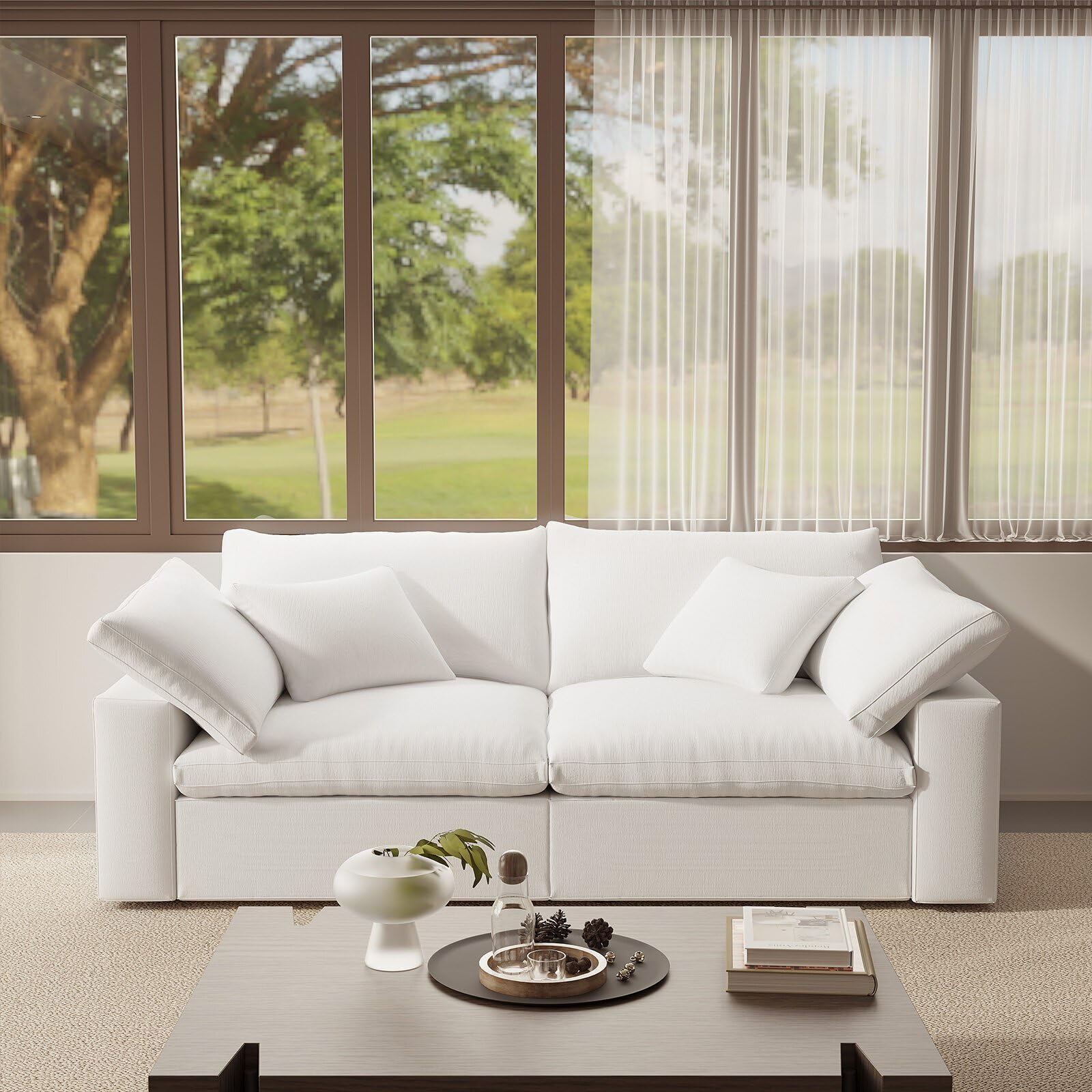 Intuition Decor Cloud Modular Sectional Sofa,78.6" Down Filled Sofa Minimalist Sofa Cover Washable and Replaceable Couches for Living Room,Sectional Sofa Deep Seat White