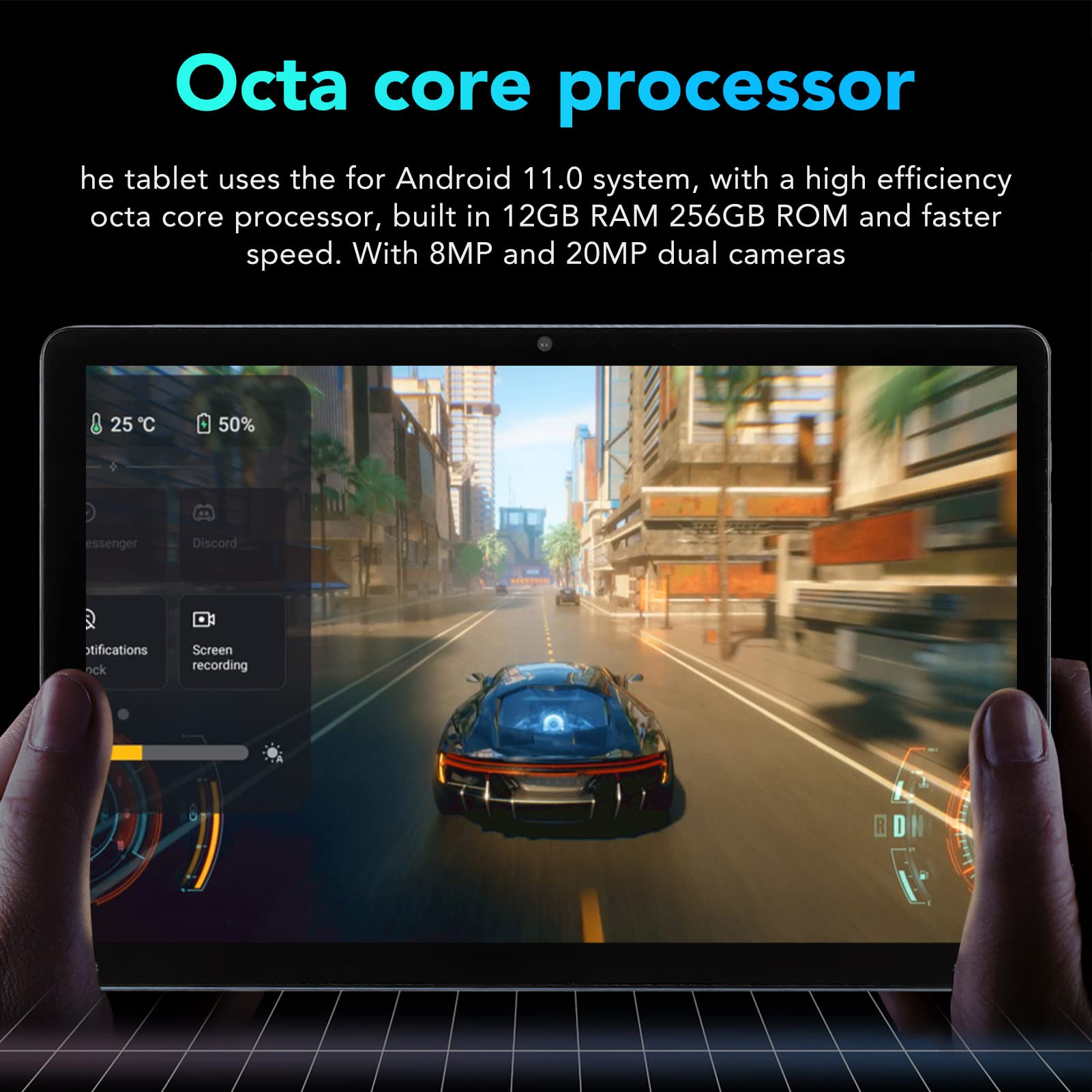GOWENIC 10.1 Inch Tablet, Android 11 Tablet with 1920x1200 IPS HD Touch Screen, 12GB RAM 256GB ROM, 512GB Expandable, 8MP and 20MP Dual Cameras, WiFi Bluetooth, Blue