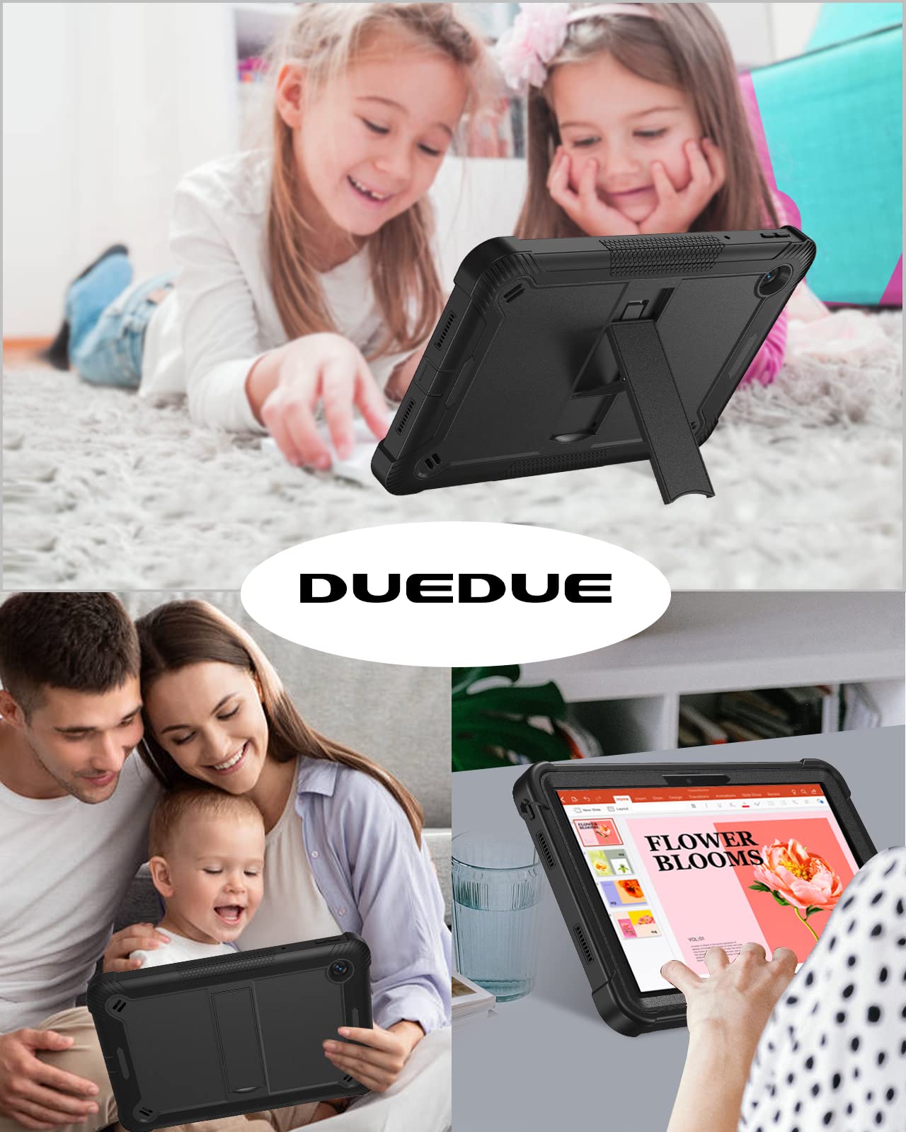 DUEDUE for TCL Tab 10 5G 10.1" Tablet Case, 3 in 1 Hybrid Shockproof Silicone Gel Protective Tablet Cover with Kickstand for TCL Tab 10 5G 9183W(2022 Release), Black