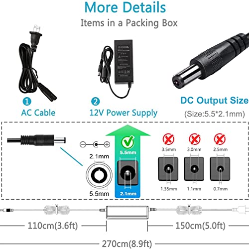 LEDMO Power Supply, Transformers,LED Adapter, 12V, 5A Max, 60 Watt Max, for LED Strip Christmas Lights 2023