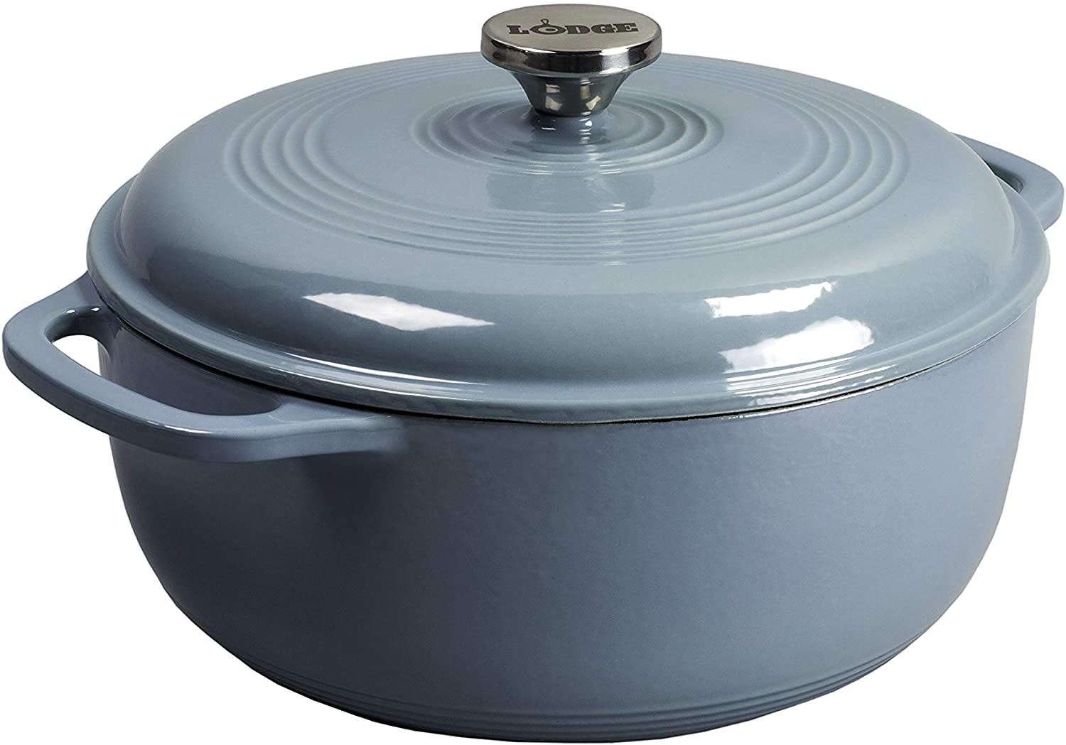 Lodge Enameled Cast Iron Dutch Oven, 7.5 Qt, Storm Blue & SCRAPERPK Durable Pan Scrapers, Red and Black, 2-Pack