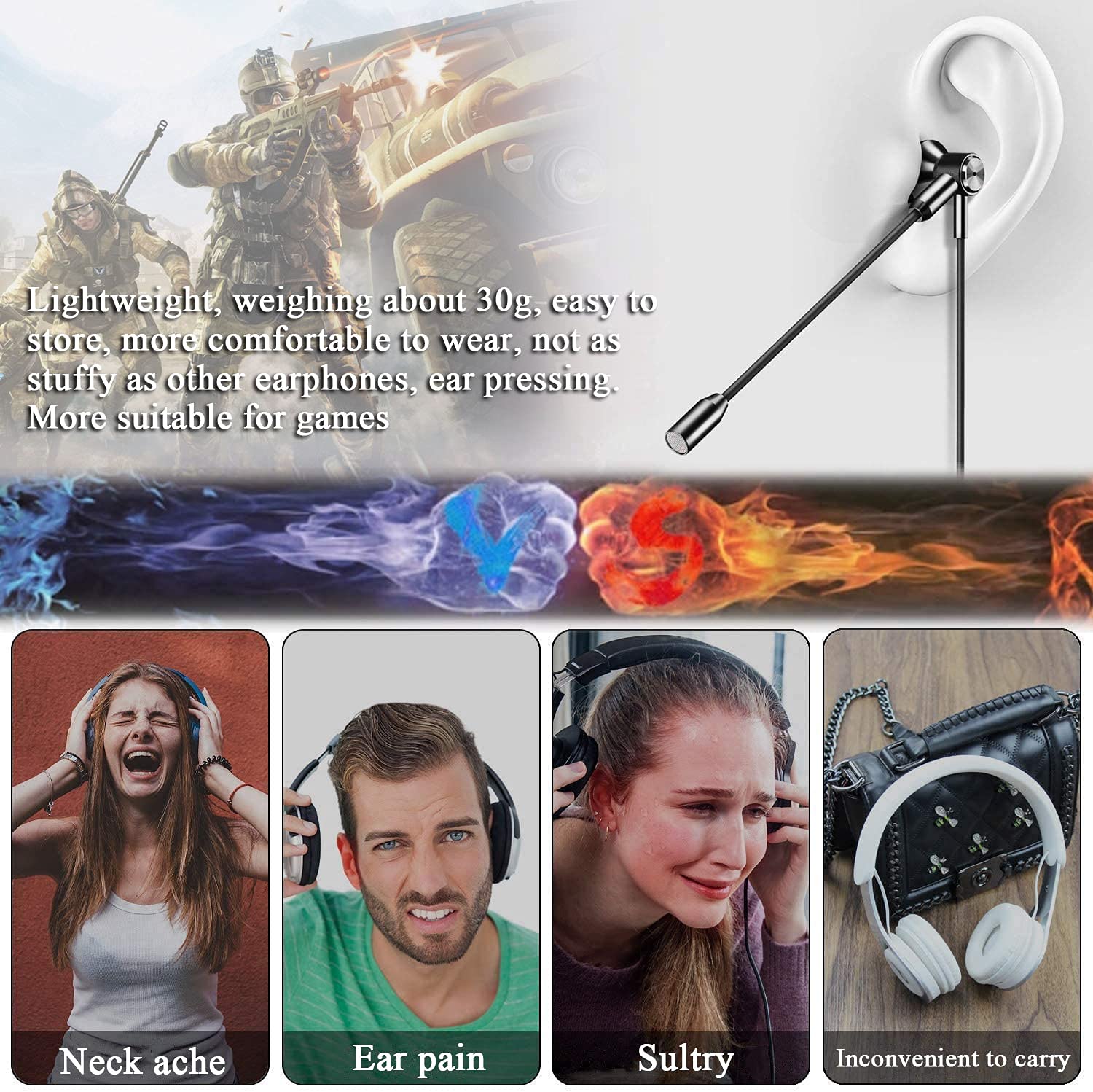Gaming Earbuds Wired with Dual Microphone, with Noise Cancellation, 3.5MM in-Ear Headset Stereo Headphone with Detachable Dual Microphone for Mobile Gaming, Xbox One, PS4, PC (Black)