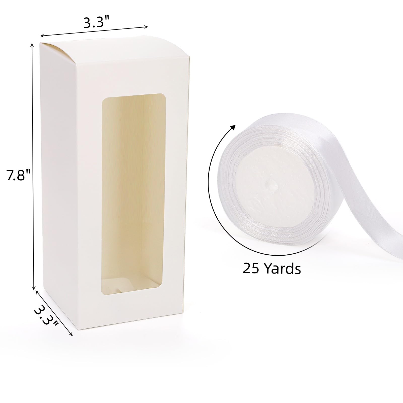 Mezchi 50 Pcs White Gift Boxes with 25 Yards Ribbon, Clear Boxes for Gifts for Sublimation Glass, Bulk Gift Box with Window, Wine Glass Gift Box for 12oz 16oz 20oz Drinking Glasses Jars, Mugs