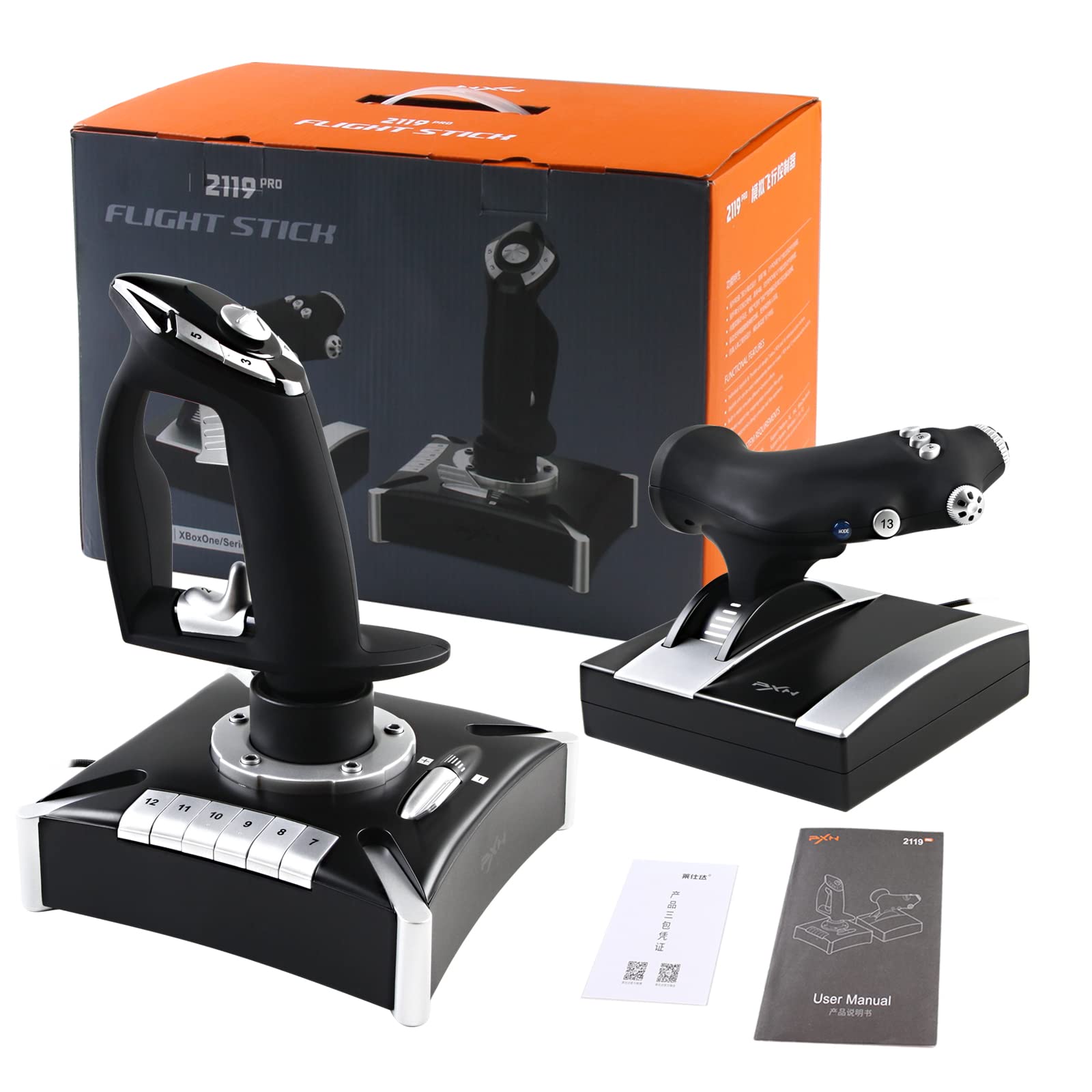 Flight Simulator, PXN 2119Pro Flight Stick, Flight Joystick with Custom Button & Vibration Function, Suitable for PS4 / Xbox One/PC Windows 2000/XP/7/8/10(NOT Support Mac 、Xbox Series S/X、PS5)