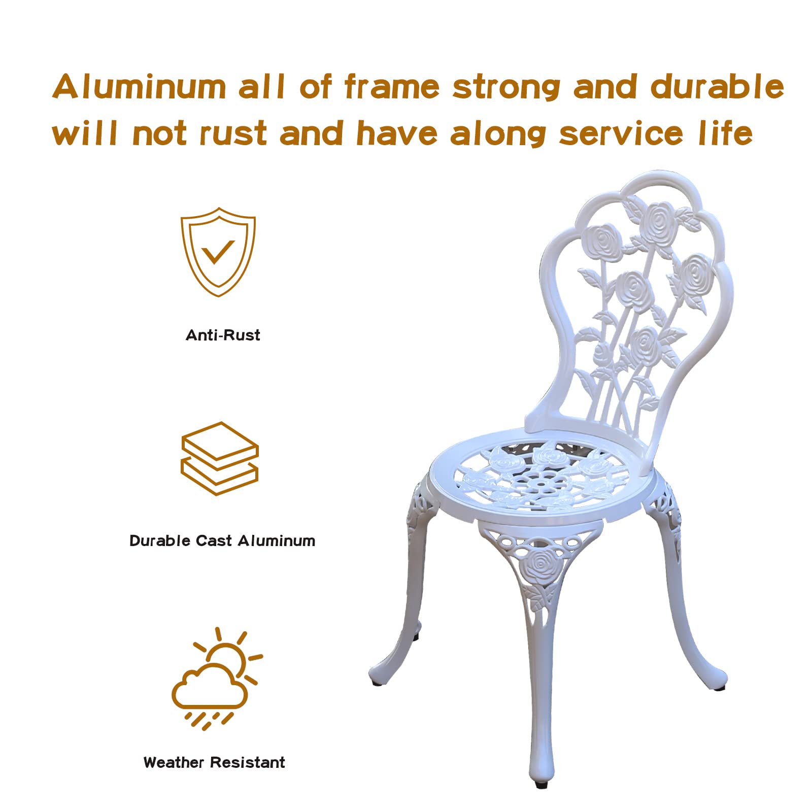 JARDIN DE CENTENNIAL Patio Bistro Set.Rust-Resistant Cast Aluminum Bistro Table Set with Umbrella Hole for Backyard (Rose White)