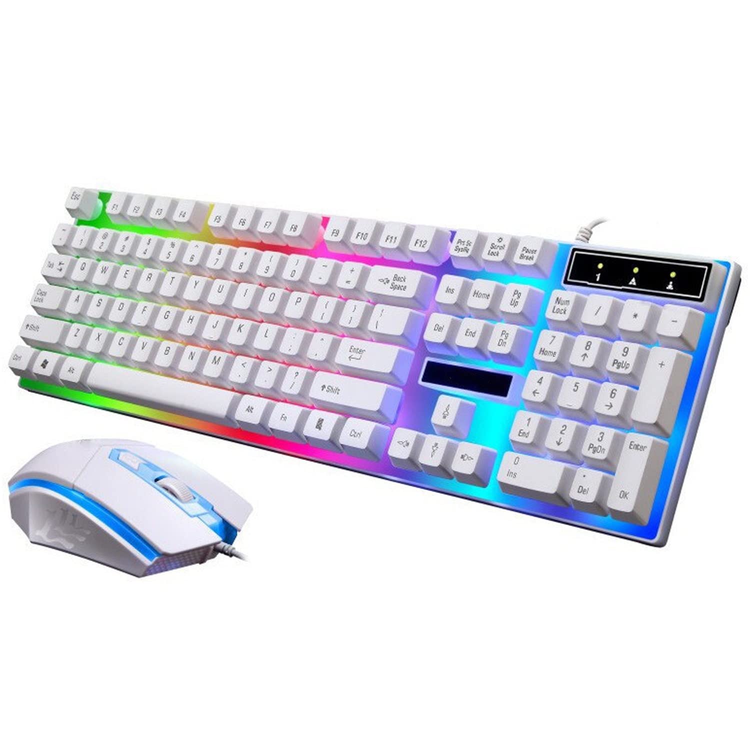 EXHNLE Gaming Keyboard and Backlit Mouse, USB Wired Backlit Keyboard, LED Gaming Keyboard Mouse Set, for Laptop PC Computer Game and Work (Color : White)