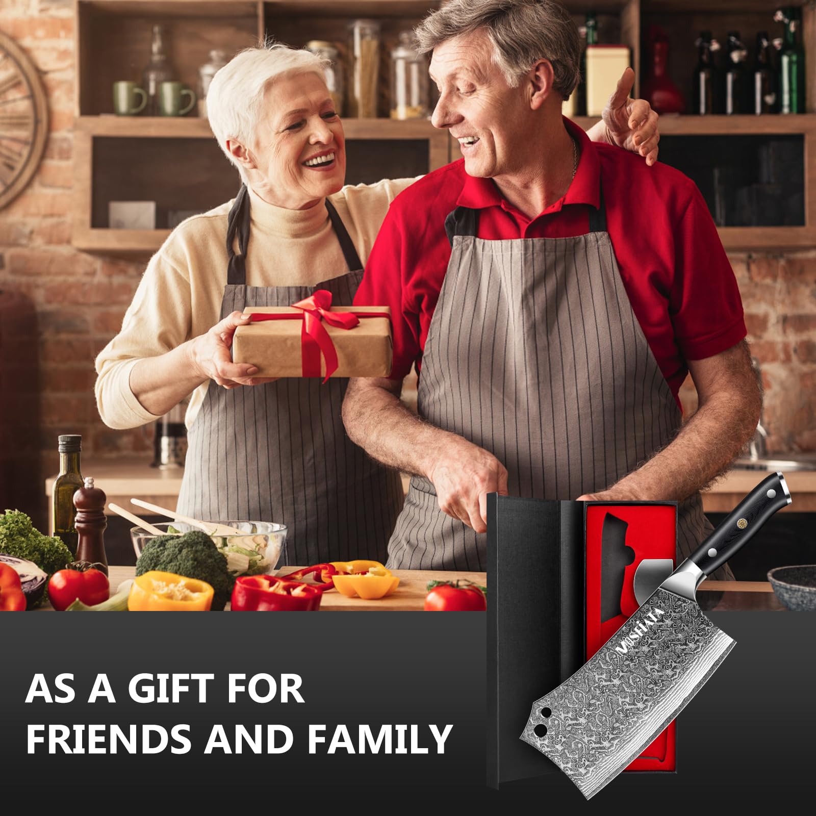 MOSFiATA Damascus 7” Cleaver Knife,Ultra Sharp Vegetable and Meat Butcher Knife with Finger Guard for Home Kitchen and Restaurant
