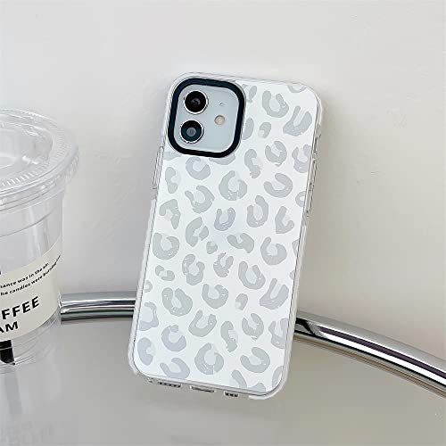 White Leopard Light Gray Soft Phone Case for Apple iPhone 12 Pro Built-in Bumper Women Cute Stylish Cover for iPhone 12 & 12Pro 6.1"
