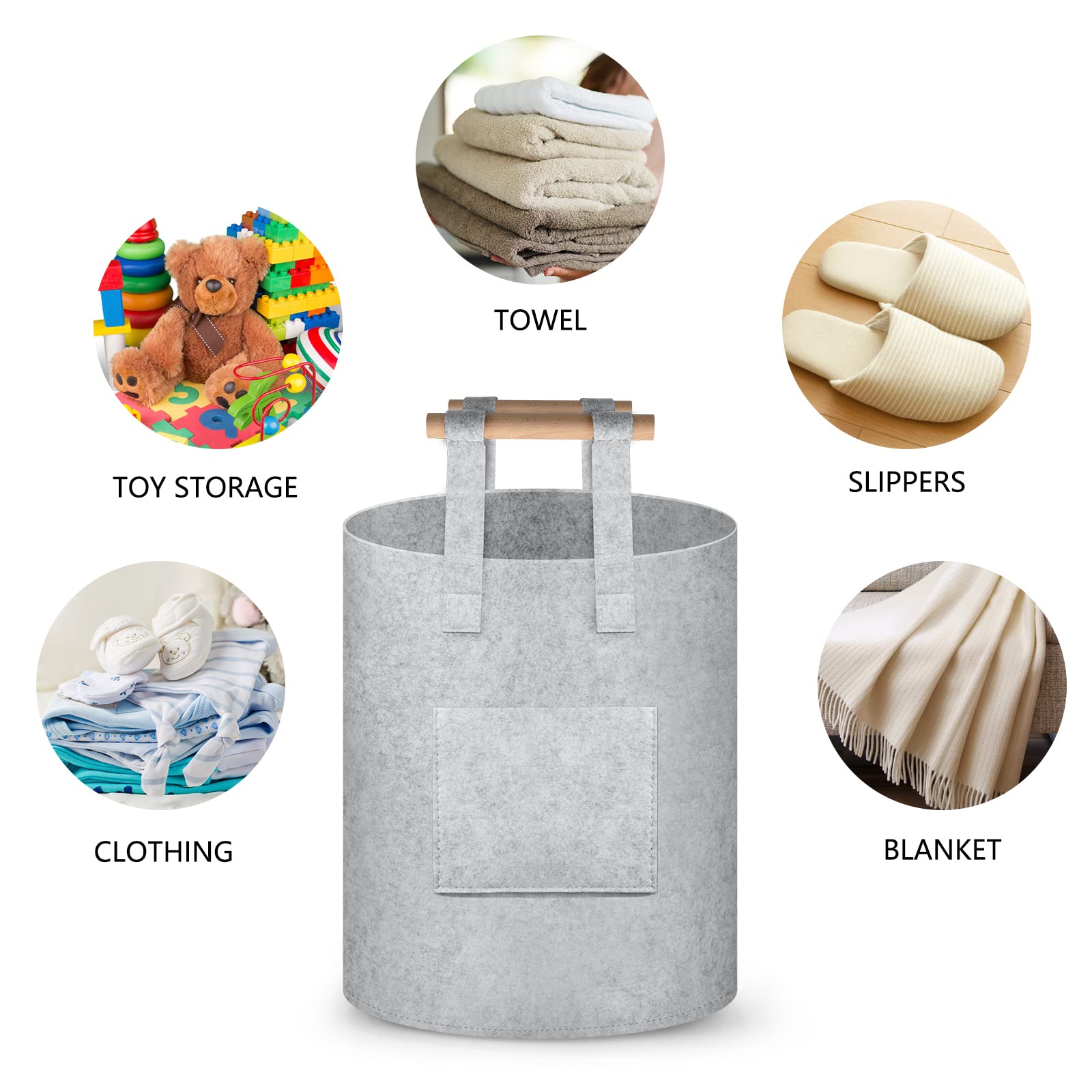 MAHAN Felt Laundry Basket, Large Capacity Dirty Laundry Hamper with Handles, Silver Gray Toys Storage Organizer Kids Laundry Hamper, Suitable for Children's Room/Bedroom/Laundry Room