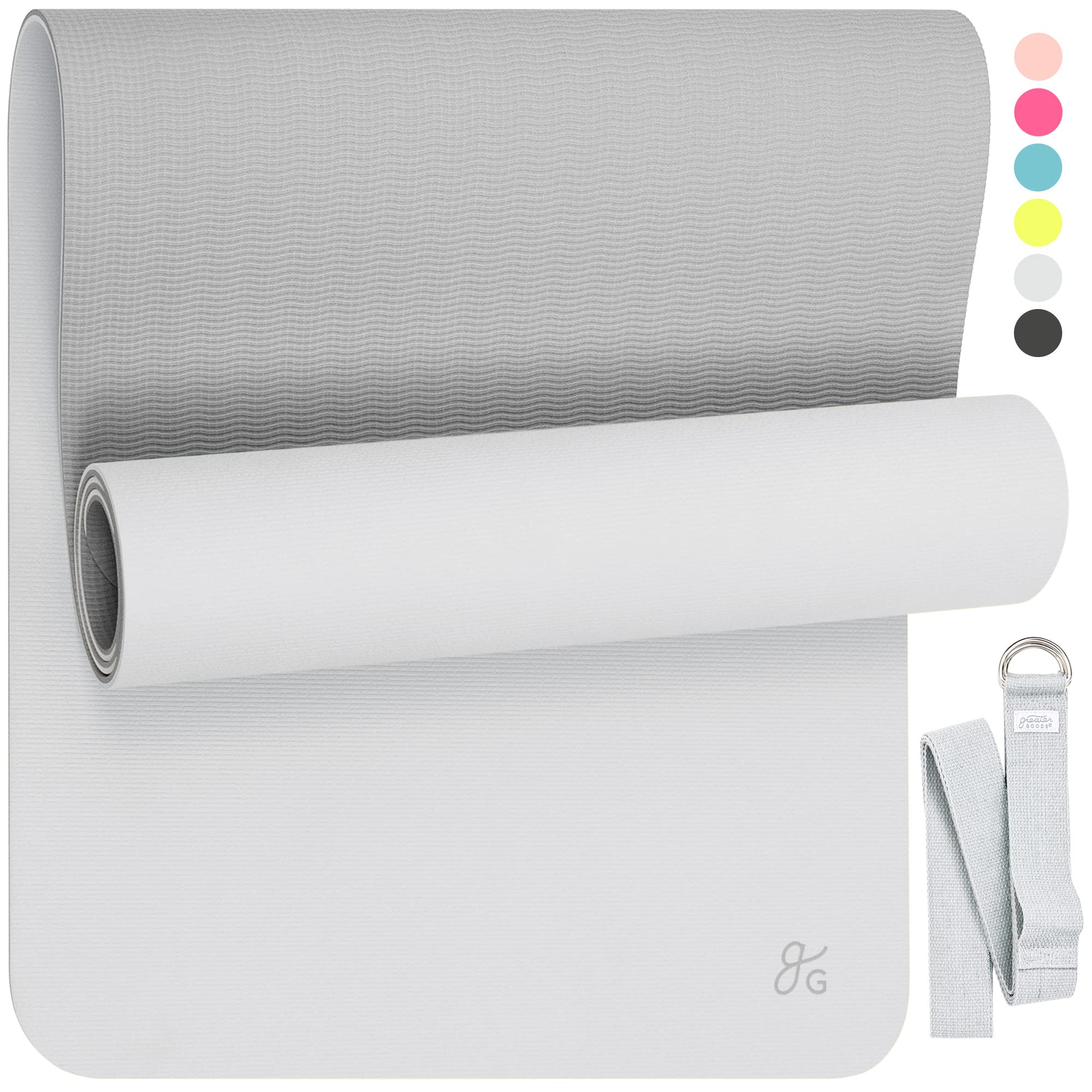 Greater Goods Professional Yoga Mat - Exercise Mat for Fitness, Balance, and Stability, Carrying Strap Included, Pebble Gray