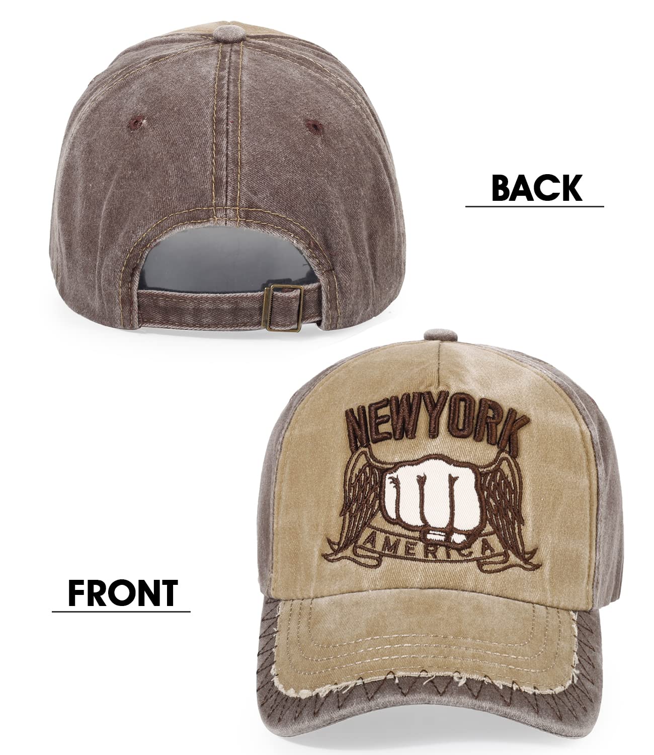 HH HOFNEN Baseball Cap Vintage Washed Distressed Cotton Hat for Men Women Adjustable Low Profile Dad Hat Plain Cap Khaki