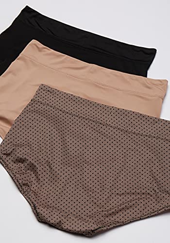 Warner's womens Blissful Benefits No Muffin Panty Briefs, Black/Toasted Almond/Lace Dot Print, Large US, 3 Count (Pack of 1)