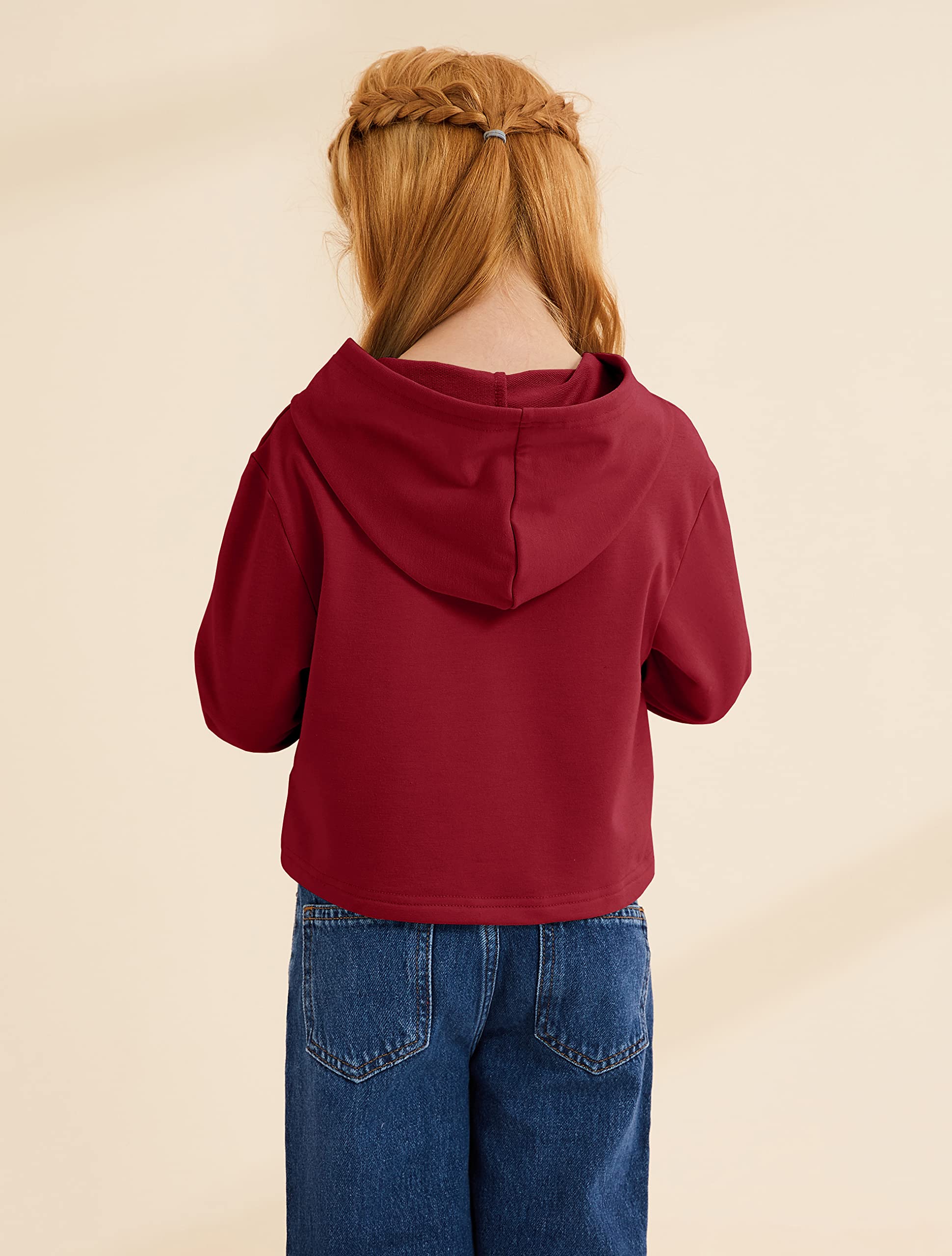 GAMISOTE Kids Girls Crop Tops Hoodie Button Up Casual Loose Active Short Pullover Sweatshirt Burgundy