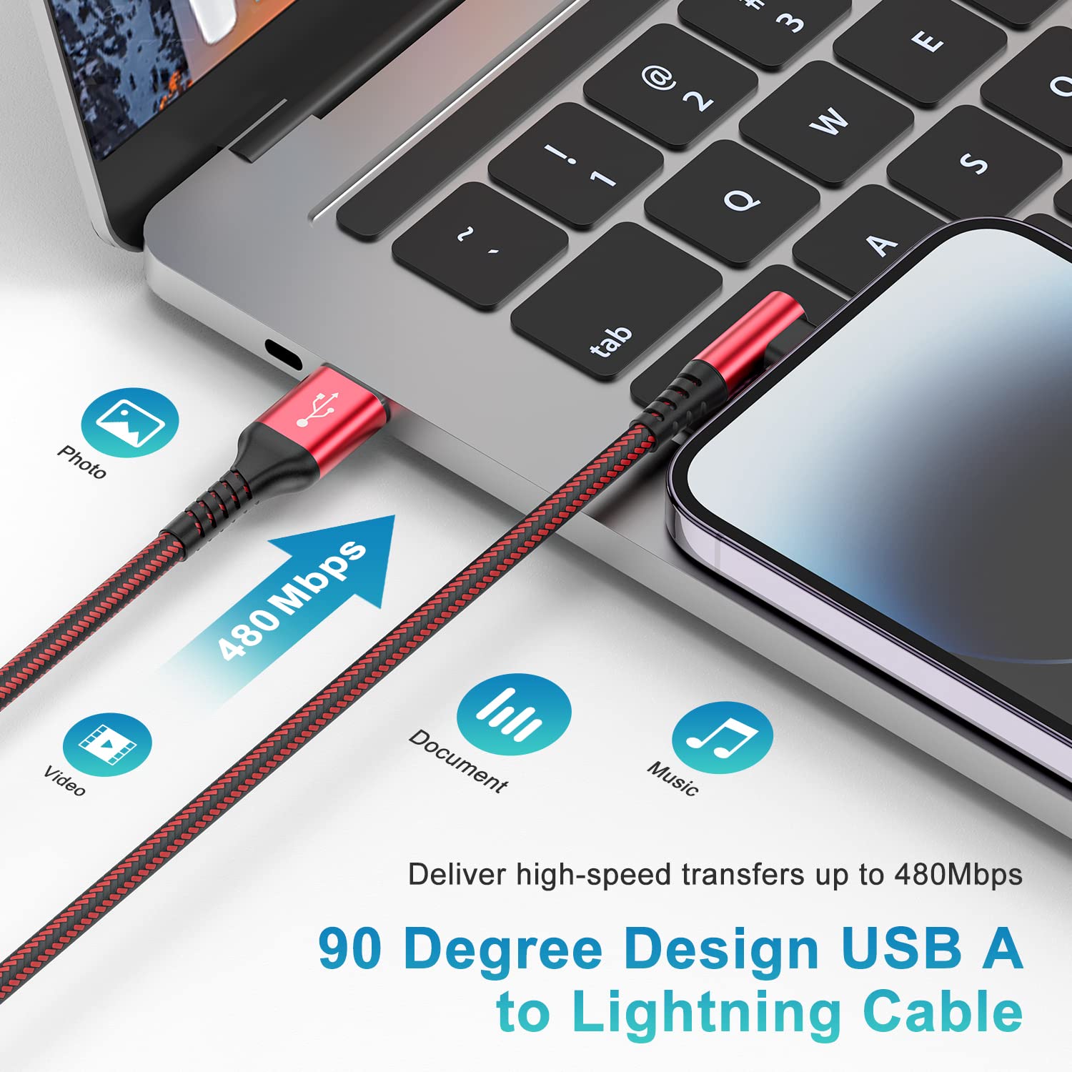 iPhone Charger 10ft (3Pack), Apple MFi Certified 10Feet 90 Degree Nylon Braided Lightning Cable Right Angle 10Foot iPhone Charging Cord for Apple iPhone 14 13 12 11 Pro X XS XR 8 Plus 7/6/5-Red