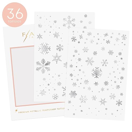 Flash Tattoos Winter Frost Metallic Temporary tattoos-2 sheet mini pack | Includes over 36 premium silver foil snowflake tattoos | snowflake glitter, snowflake sticker, Frozen party favor, winter wonderland party supplies