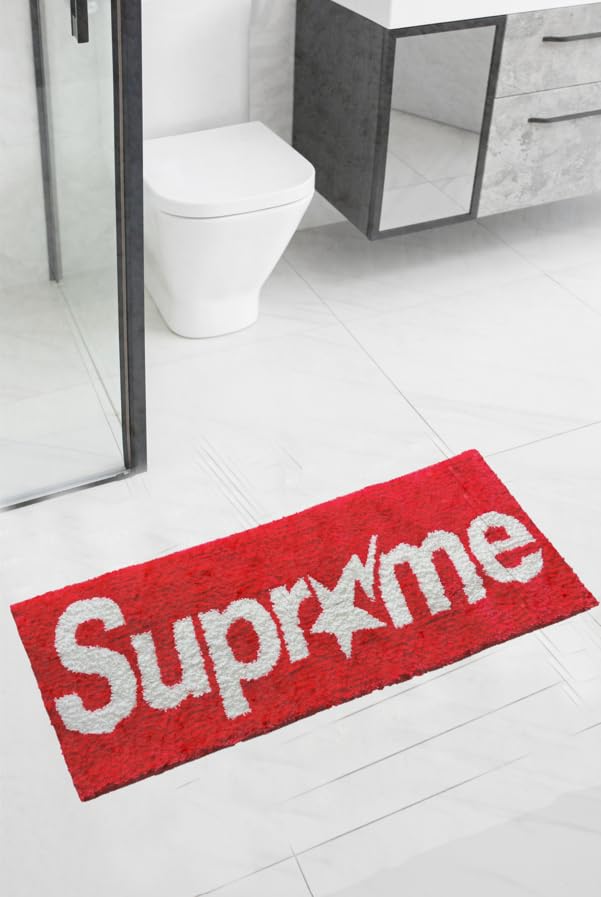Luxape Supremed Rug - Hypebeast Room Decor - Handmade & Premium- 43 * 16in (110cm) - Suprme Rug - Designer Rugs - Aesthetic Room Decor Rug