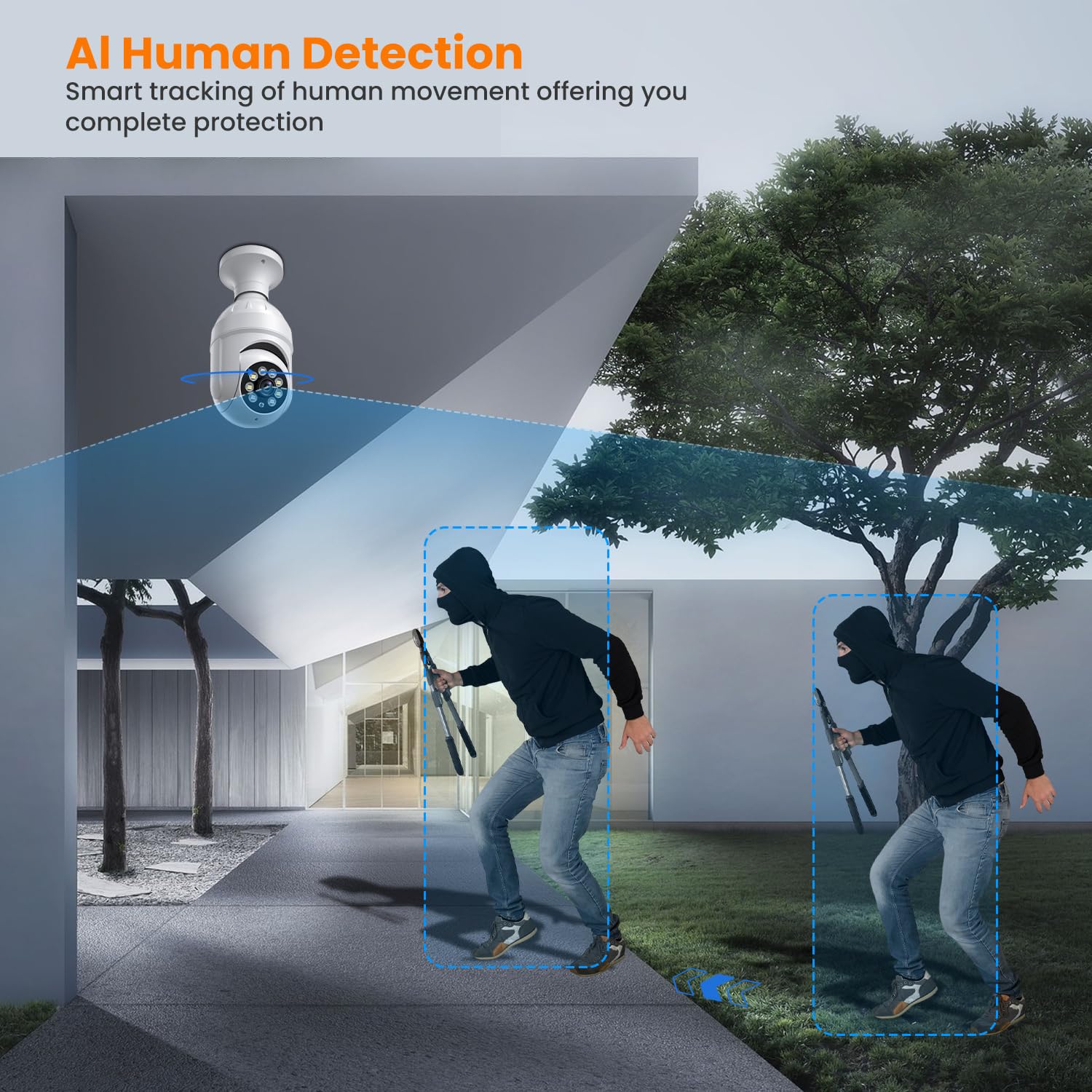 FISHBOT 1080P Light Bulb Security Camera Wireless Indoor Outdoor, Color Night Vision, Human Motion Detection and Tracking, WiFi Cameras with 2-Way Audio, Real-Time Alert, 355° Panoramic Surveillance