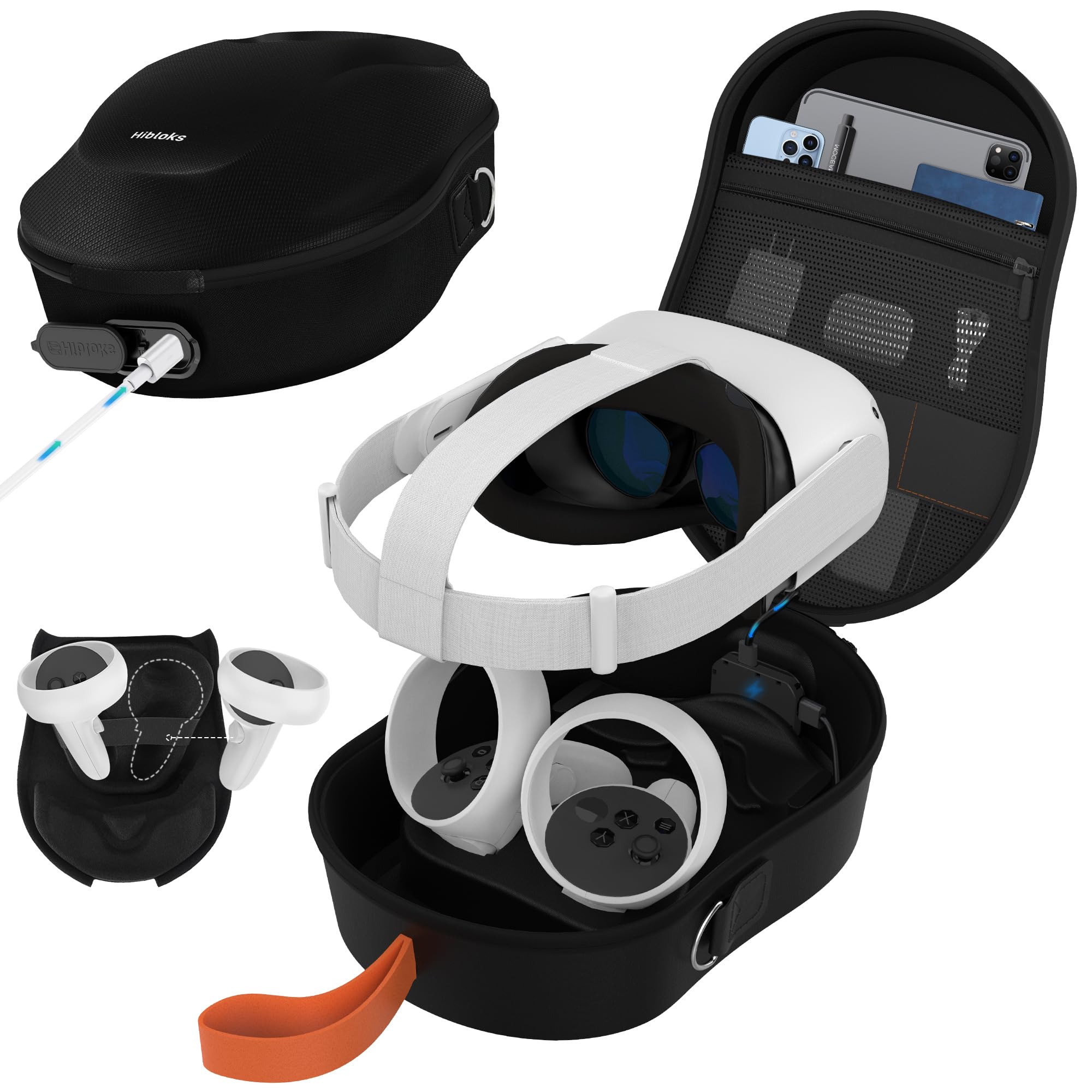 HiBloks Carrying Case for Meta Quest 3 / Oculus Quest 2, Hard Travel Case for Quest 2 All-in-One VR Headset and Controllers & Elite Head Strap, Quest 2 Shoulder Chest Backpack Portable Storage Bag