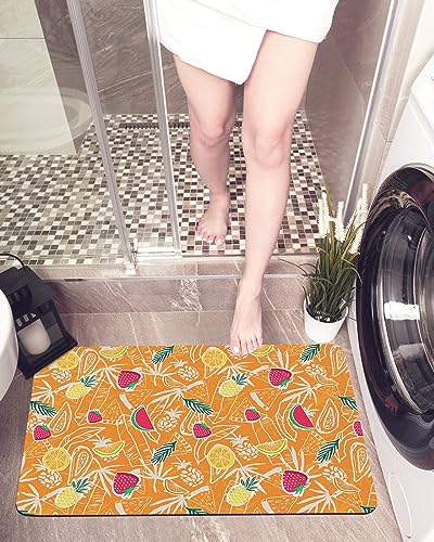 Tropical Summer Bath Mat for Tub,Non Slip Bathroom Floor Runner Rug Quick Dry & Absorbent Diatomaceous Earth Kitchen Room Shower Sink Washable Doormat,Orange Fruit Lemon Watermelon Pineapple 16"x24"