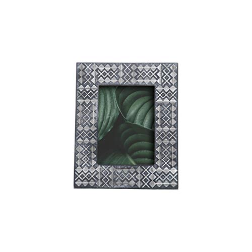 Foreside Home & Garden Black 5 x 7 inch Tribal Pattern Decorative Wood Picture, 5x7, Kuba Photo Frame