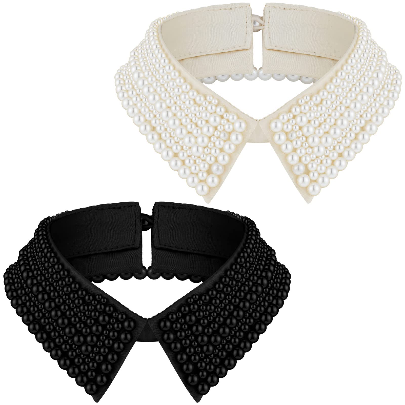 Hicarer 2 Pieces Pearl Collar Necklace for Women Detachable Fake Collar Simulated Pearl Beaded Bib Dickey Collar(Delicate)