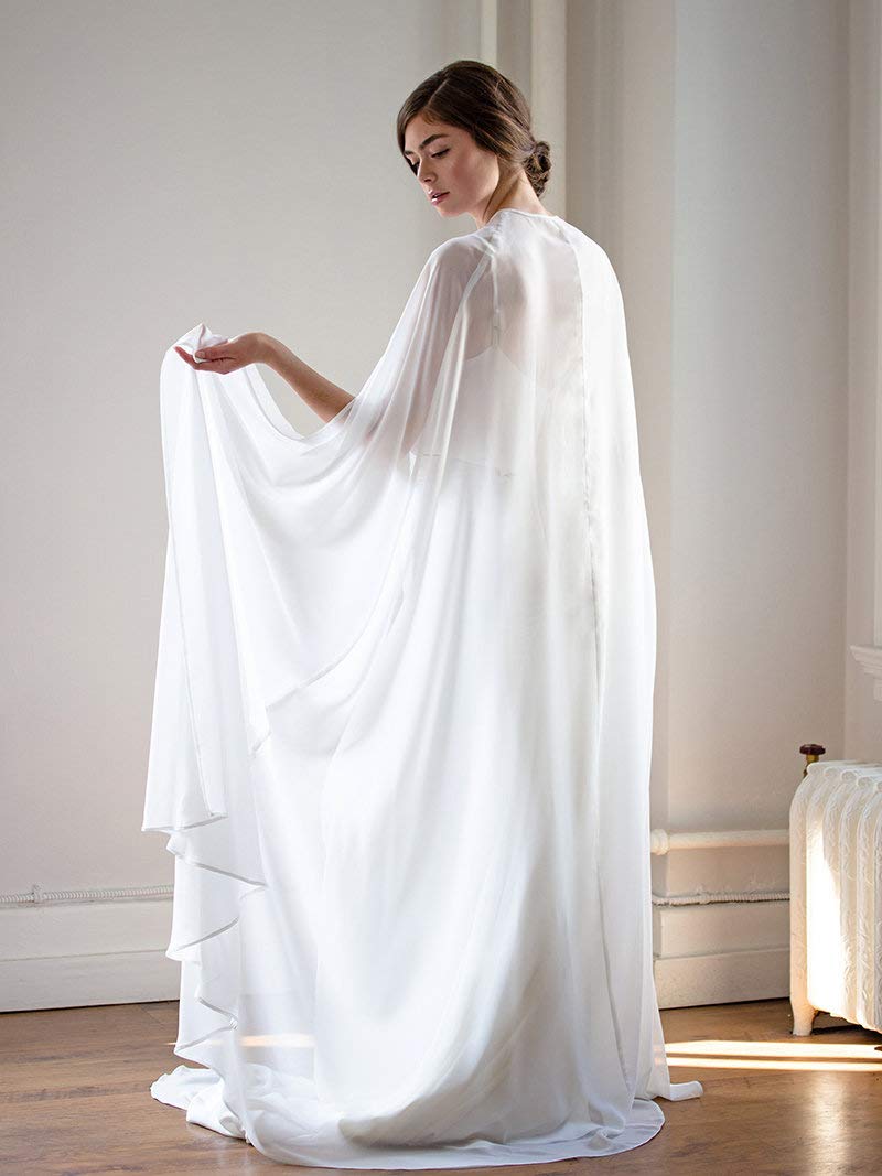 EllieHouse Long Chiffon Bridal Cape Wedding Veil Cloak For Bride White 3M