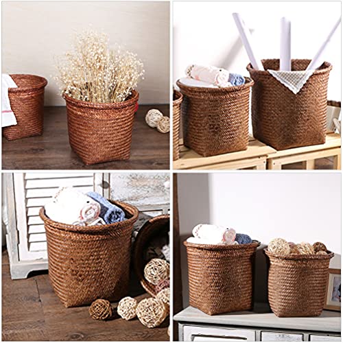 Toyvian Kitchen Rubbish Box Woven Basket Trash Can, 1Pc Rattan Storage Basket Wastebasket Garbage Bin for Home Bathroom Kitchens Office- 24X24X24CM Bedroom Wastebasket