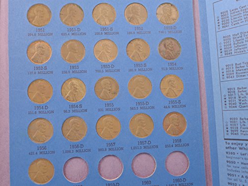 Lincoln Cents Varies 1941 to 1958-D Lincoln Wheat Cents in Whitman Folder Average Circulated Various Grades