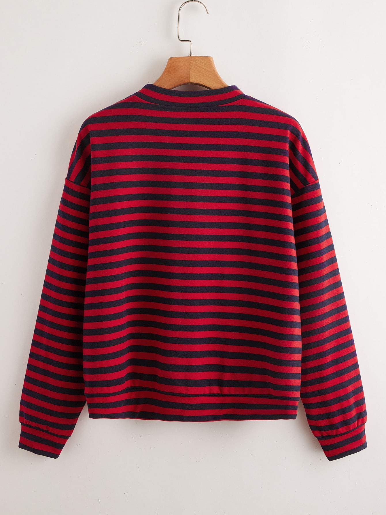 Floerns Women's Drop Shoulder Striped Long Sleeve Sweatshirt Navy XL
