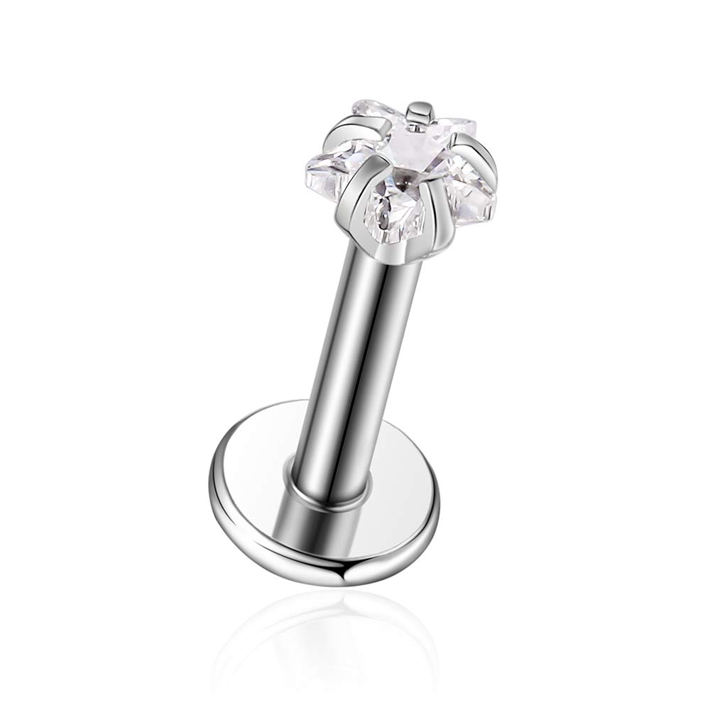 Gabry&jwl 4Pcs 16G 316L Stainless Steel Lip Studs/Ear Studs Love/Star/Square/Round Shape Cubic Zircon Labret Tragus Cartilage Helix Lobe Earring Studs Monroe Lip Piercing