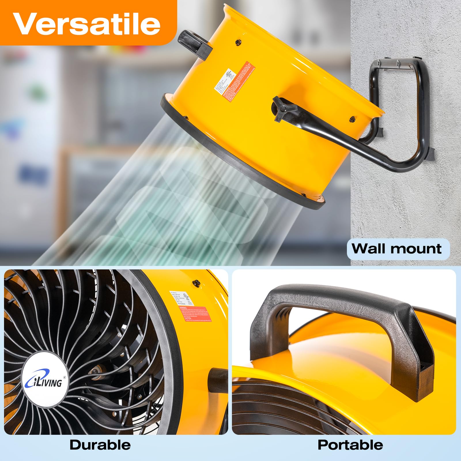iLiving 16 in. Low Noise Turbo Fan 2687 CFM 3-Speed Portable Air Circulator for Shop, Office, Greenhouse, Home and Warehouse
