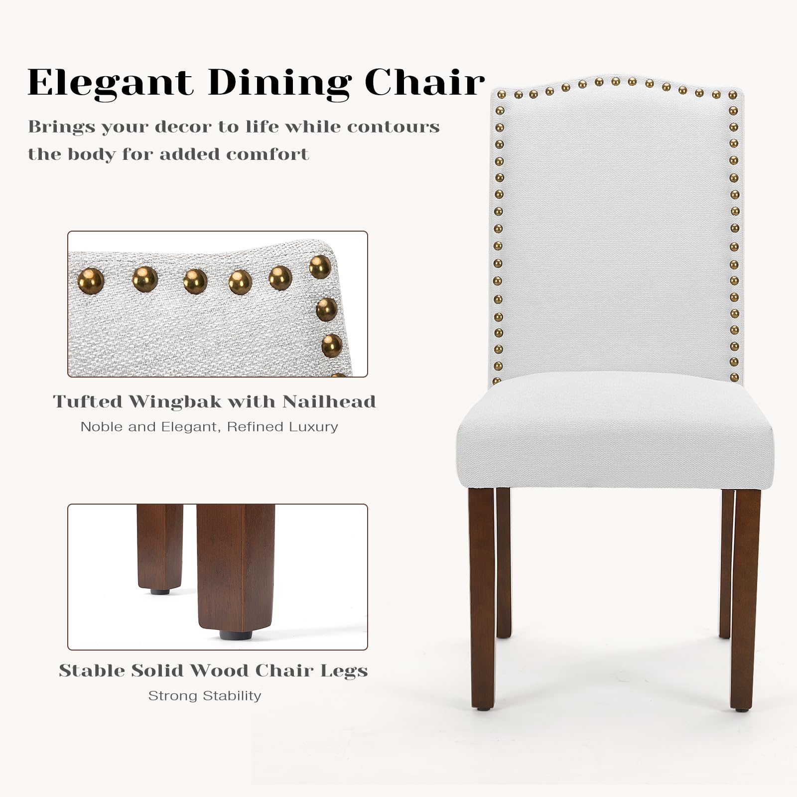 DUMOS Dining Chairs Set of 4, Fabric Dining Room Chairs, Upholstered Parsons Chairs with Nailhead Trim & Wood Legs, Kitchen Side Chair for Dining Living Room,Bedroom - Grey