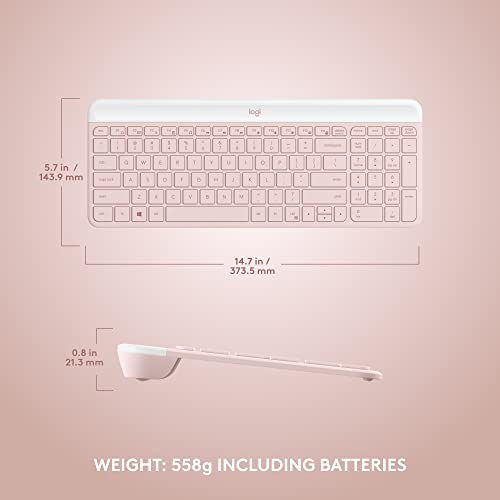 Logitech MK470 Slim Wireless Keyboard and Mouse Combo - Modern Compact Layout, Ultra Quiet, 2.4 GHz USB Receiver, Plug n' Play Connectivity, Compatible with Windows - Rose