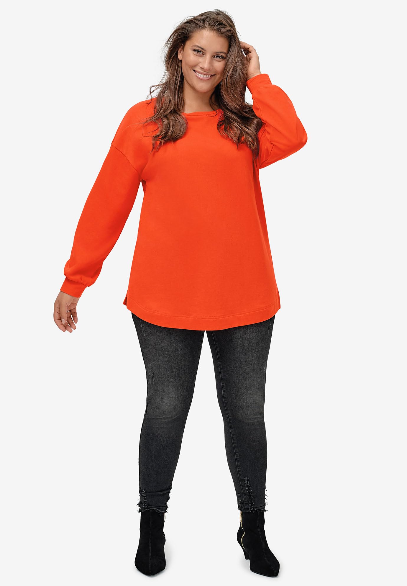 Ellos Women's Plus Size Blouson Sleeve Sweatshirt Tunic - 14/16, Deep Orange