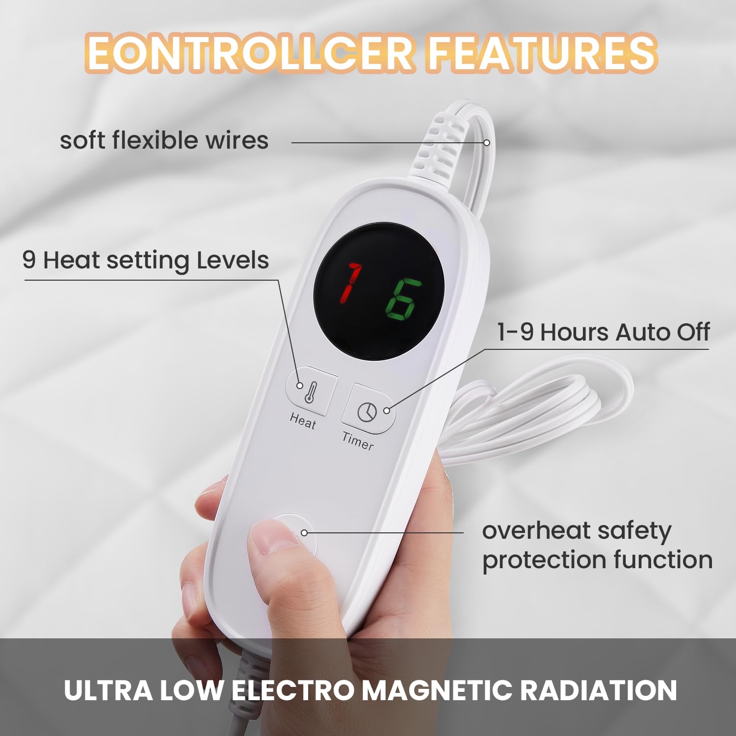 Heated Mattress Pad Queen Size with 9 Heat Settings Controller Quilted Electric Mattress Pad Fit Up to 21 Inch