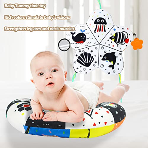 KAKIBLIN Baby Tummy Time Mat, High Contrast Newborn Foldable Playmat,Indoor Baby Gym Mat with Pillow and Teether for Baby Over 6 Months