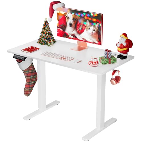 DUMOS Standing Desk, Electric Height Adjustable Table with Memory Preset Ergonomic Computer Workstation with T-Shaped Bracket Suitable for Home Office, 47''x24'', White
