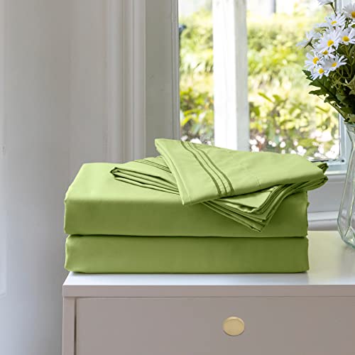 Entisn 4pcs Brushed Microfiber Sheet Full Size Sets, 1800 Thread Count Ultra-Soft Egyptian Quality Bed Sheets, Olive Green Luxury Bedding Sheets with 16" Deep Pocket, Breathable & Cozy & Anti-Wrinkle