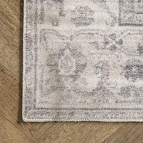 nuLOOM Brielle Machine Washable Vintage Medallion Runner Rug, 2' 6" x 12', Grey, Rectangular, 0.1" Thick