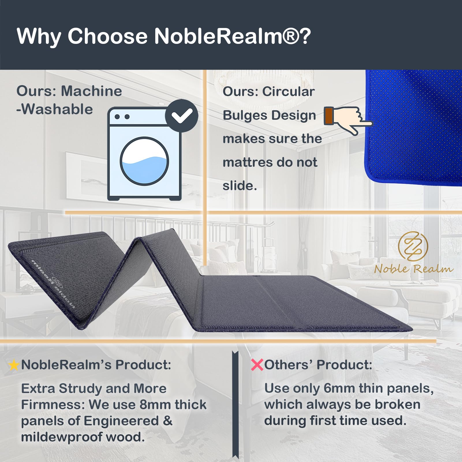 NobleRealmยฎ ๐๐ฒ๐๐๐ฒ๐ฟ ๐ฆ๐ถ๐๐ฒ Sleeper Sofa Board | Queen Bunkie Board (58.5โx64โ Queen Size) Under Mattress Support Board | Bed Board
