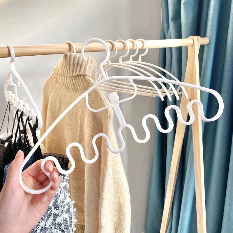 Wave Pattern Stackable Hanger,Magic Multifunction Closet Hangers, Space-Saving Closet Organizers, for Slings, Scarves, Ties, Hangers, Closet Organizer Rack (White,10PCS)