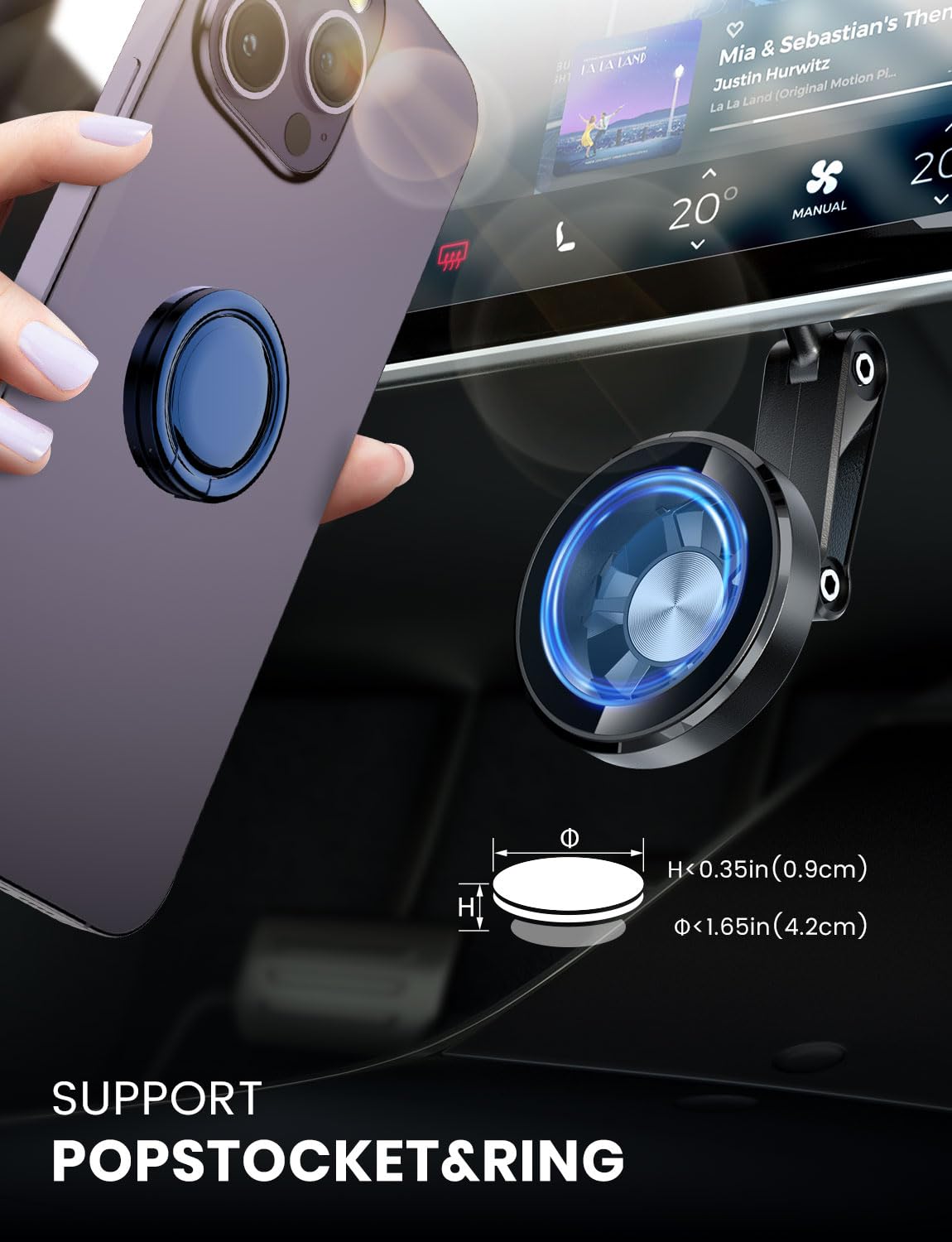 eSamcore Compatible with Magsafe Car Mount, Magnetic Phone Holder for Car with Flexible Base for Magsafe Dash Mount Car Accessories Car Phone Holders for iPhone15 14 13 12 Pro Max [1 PC]