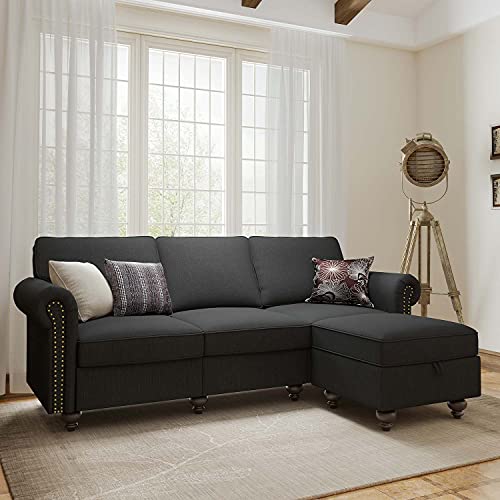 Nolany Sectional Sofa with Storage Ottoman, L Shaped Couch with Reversible Chaise for Small Space, Sectional Couches for Living Room, Dark Grey