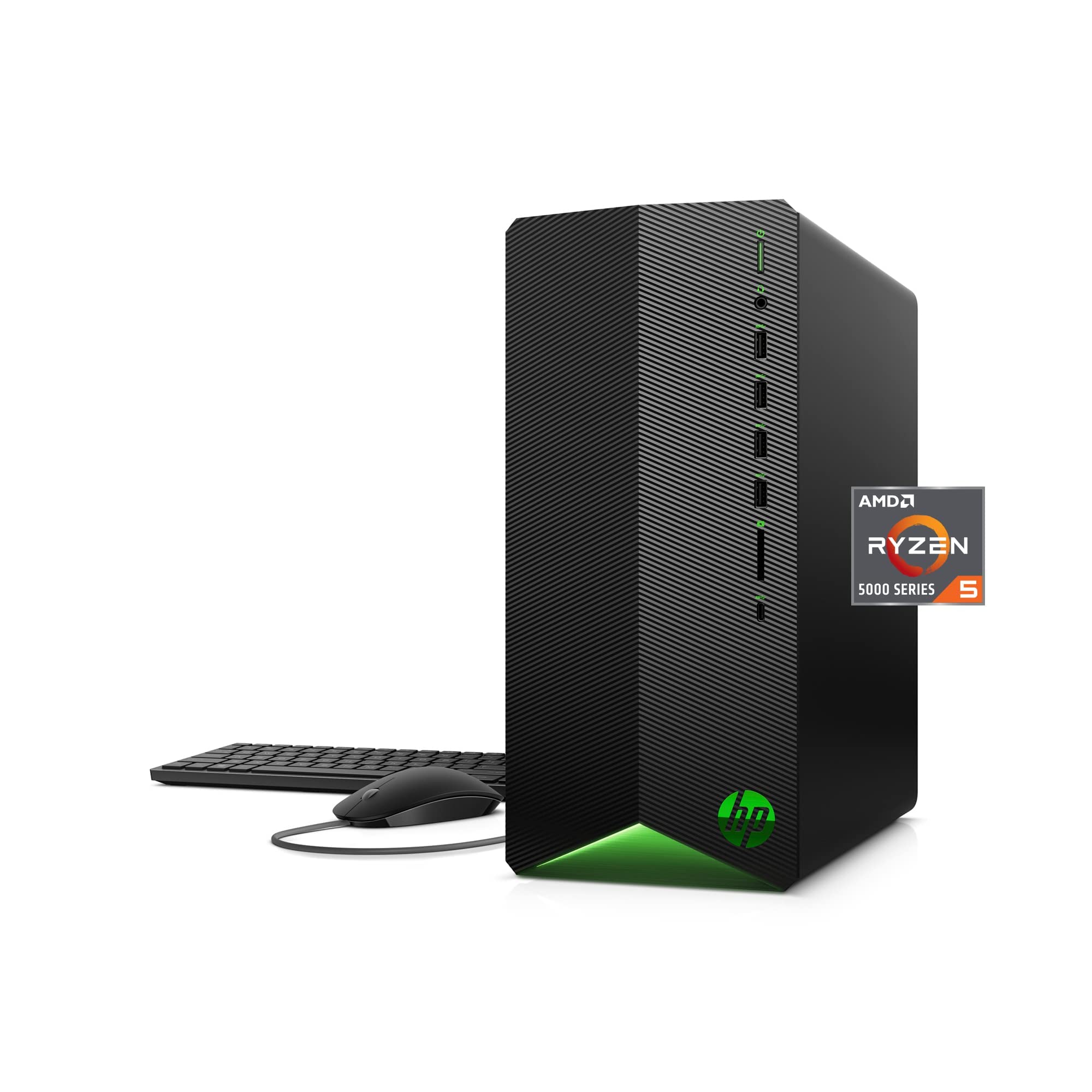 HP Gaming Desktop, AMD RX 5500 Graphics, Ryzen 5 5600G Processor, 16GB RAM, 512GB SSD, Wired Mouse and Keyboard, Windows 11 Home, Black - Bundle with JAWFOAL