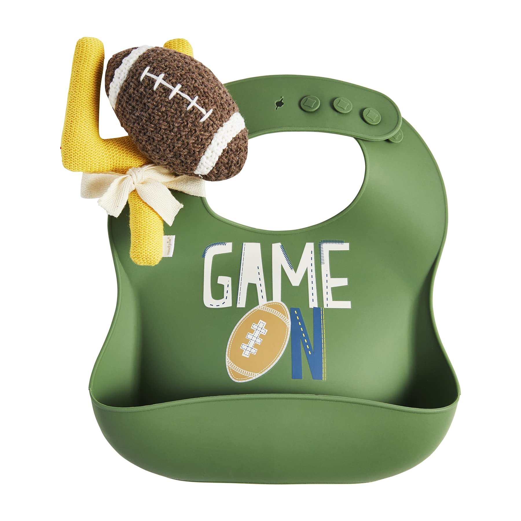 Mud Pie Football Baby Rattle and Silicone Bib Set, Sunday Funday