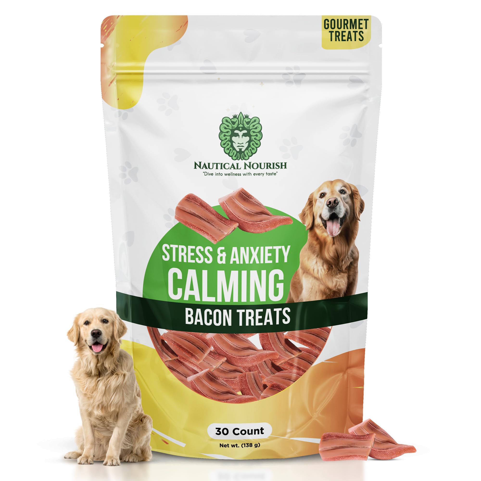 Nautical Nourish Calming Bacon Dog Treats - Help Relief Anxiety, Balance Stress Levels and Overall Mood, Supports Relaxation for Dogs, 30 Count