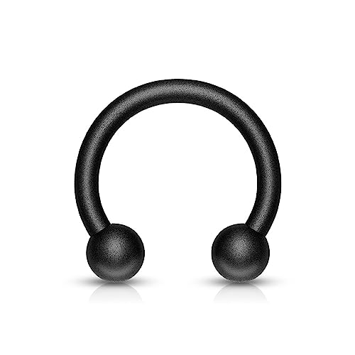 Forbidden Body Jewelry 14g 10mm Surgical Steel Matte Black IP Plated Horseshoe Body Piercing Ring, 4mm Balls